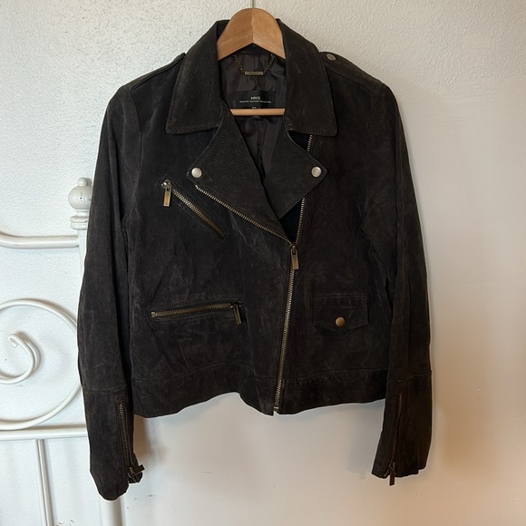 Mango | Jackets & Coats | Mng Dark Brown Suede Leather Moto Motorcycle ...
